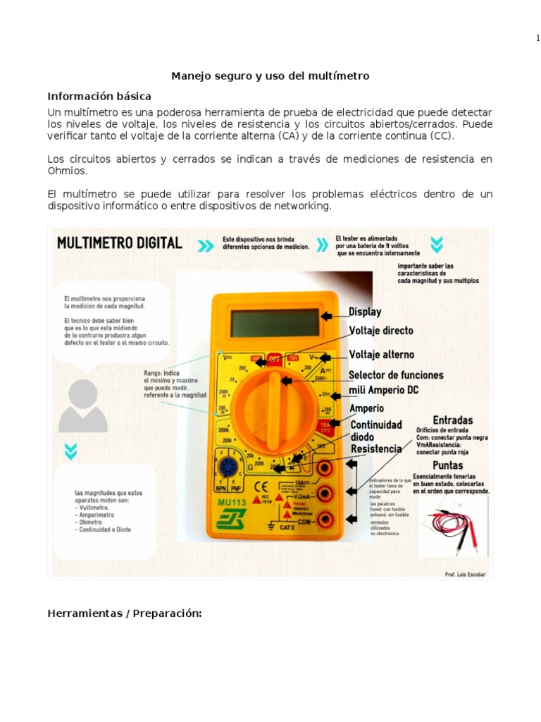 Guia de Uso Del Multimetro | Corriente continua | Resistencia Eléctrica ...