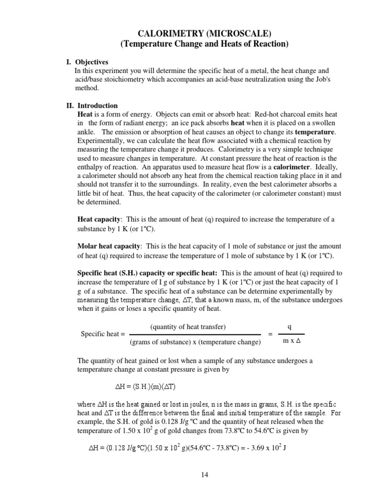 1 Calorimetry Lab | PDF | Calorimetry | Heat Capacity