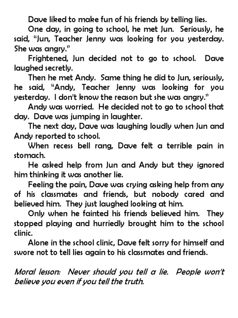 Never Tell a Lie: A Moral Story | PDF