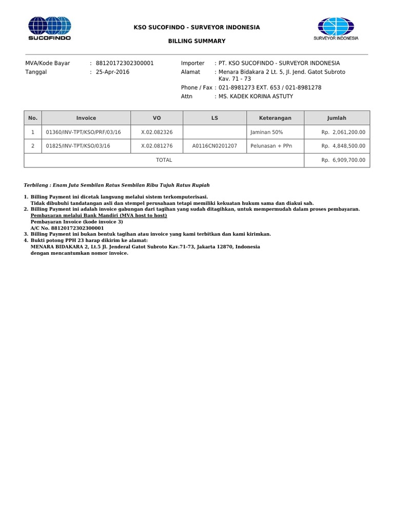 Contoh Billing KSO | PDF