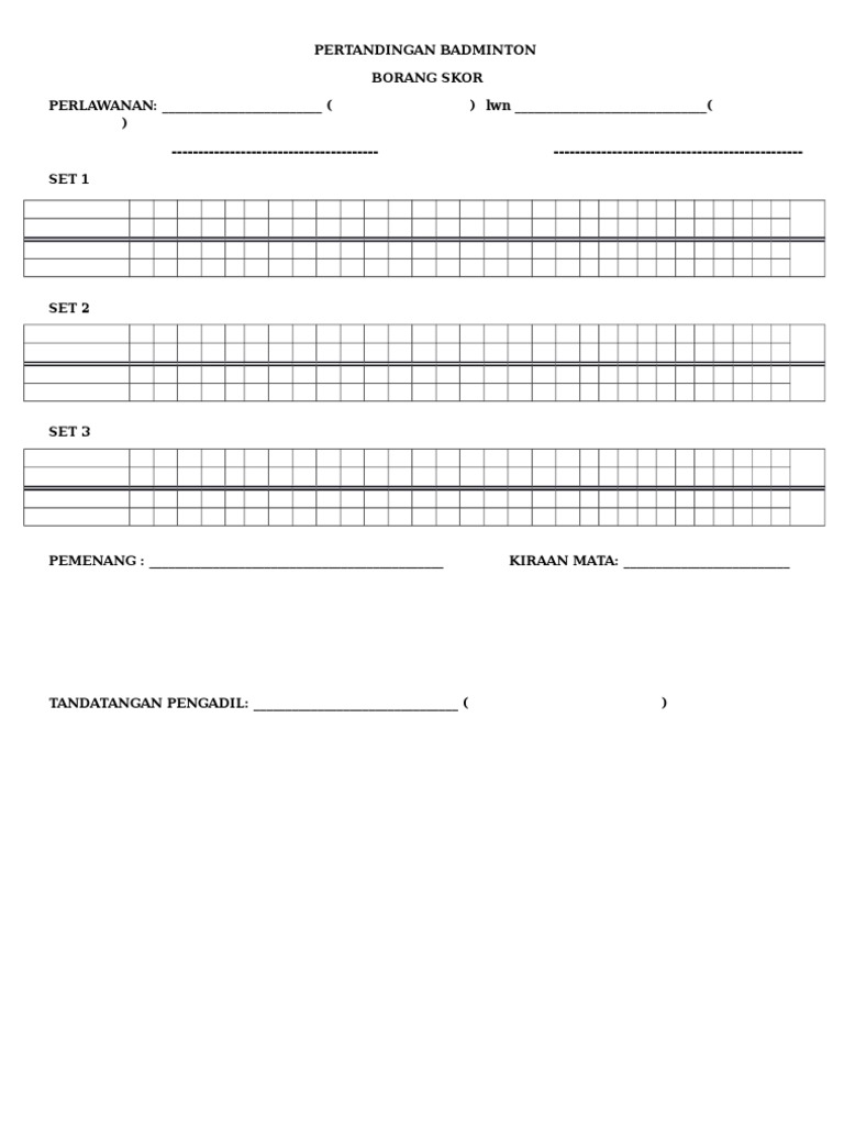 Borang Skor Badminton | PDF