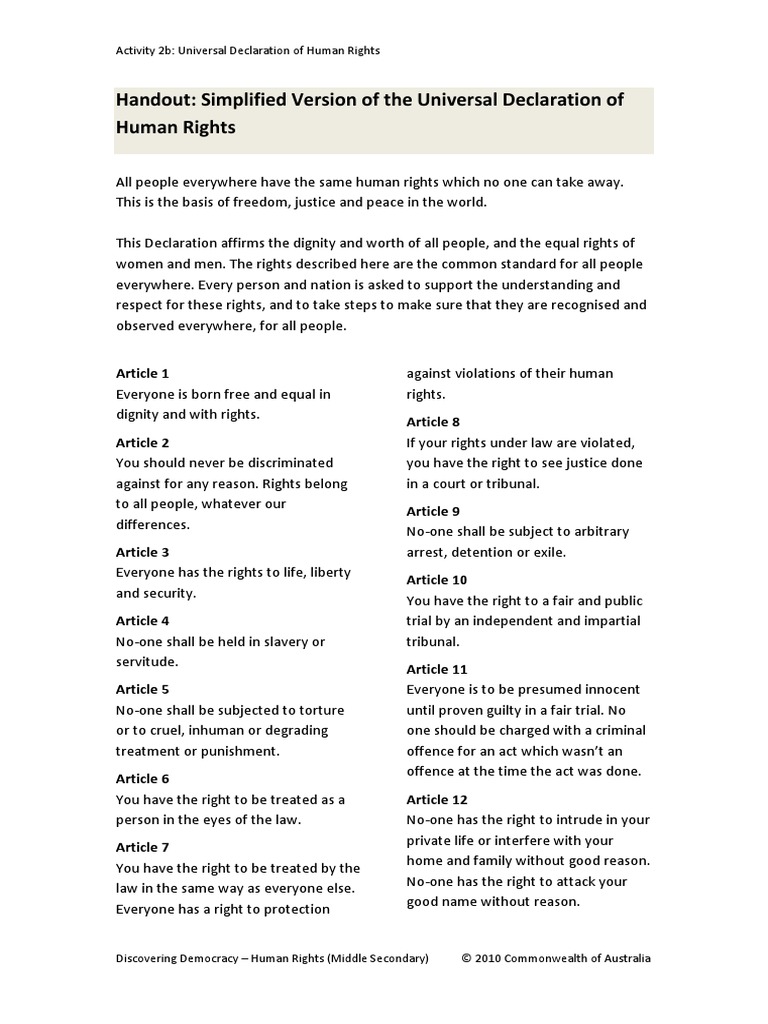 UDHR Simplified | PDF | European Convention On Human Rights | Human Rights
