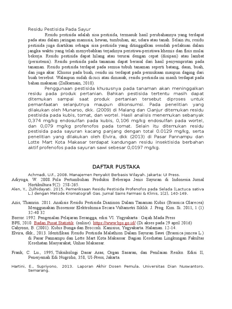 Residu Pestisida Pada Sayur | PDF