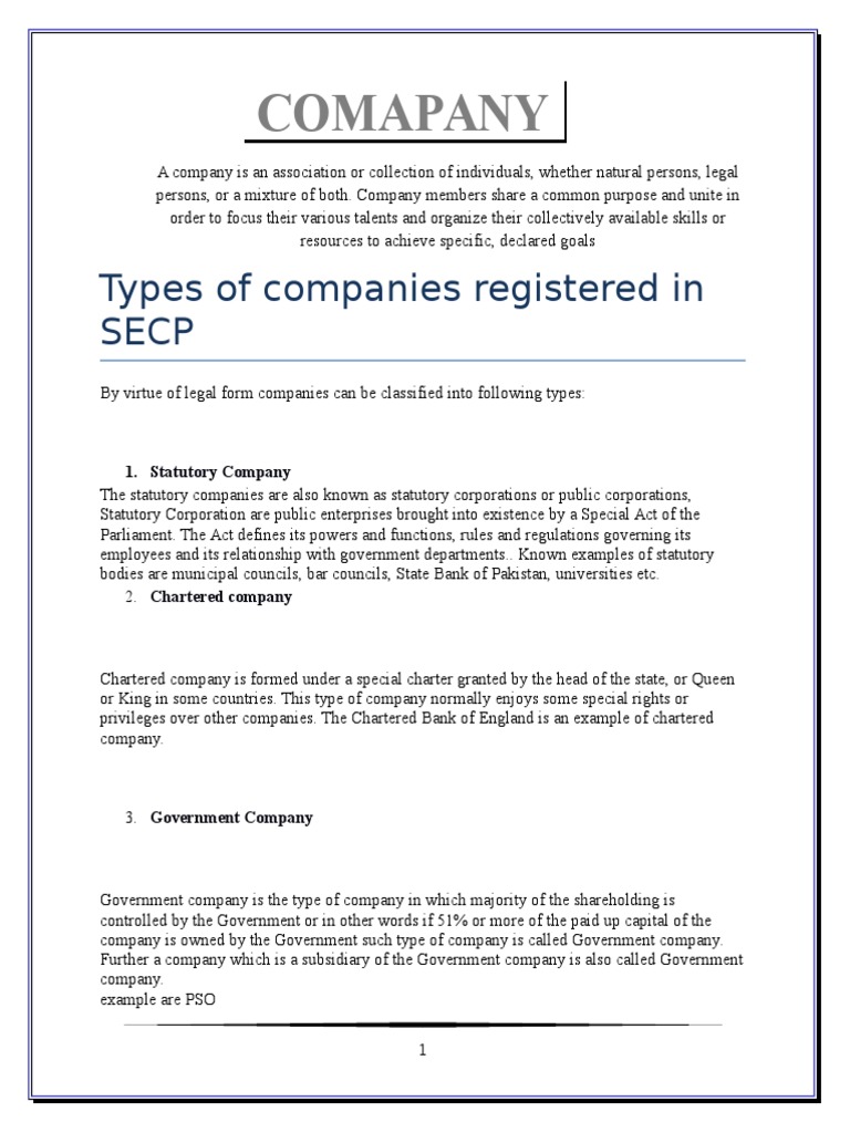 Types of Companies Registered in SECP | PDF | Limited Company | Stocks
