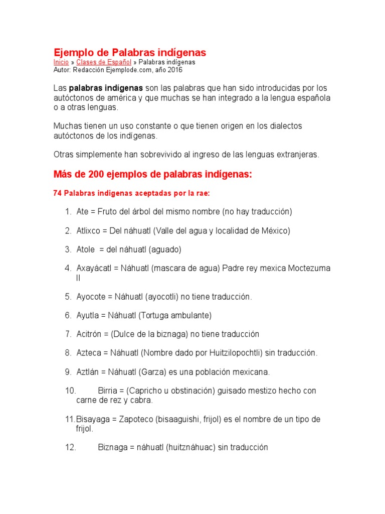 Ejemplo de Palabras Indígenas | PDF | Náhuatl | azteca