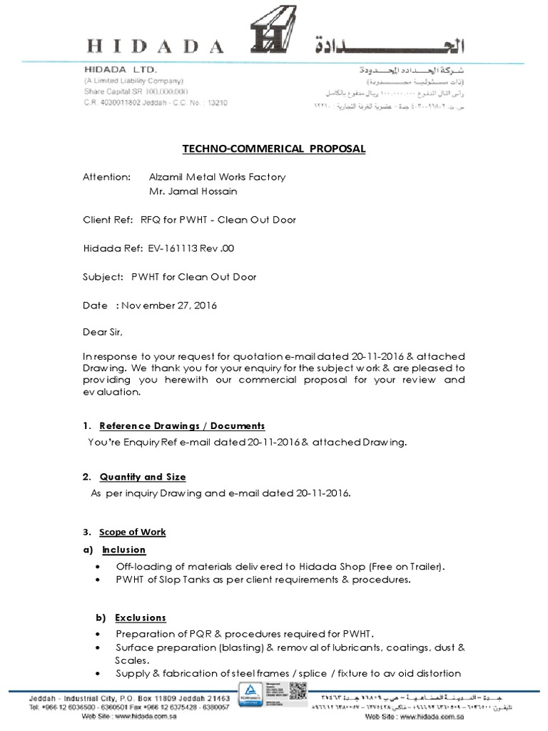 Techno-Commercial Proposal for PWHT | PDF