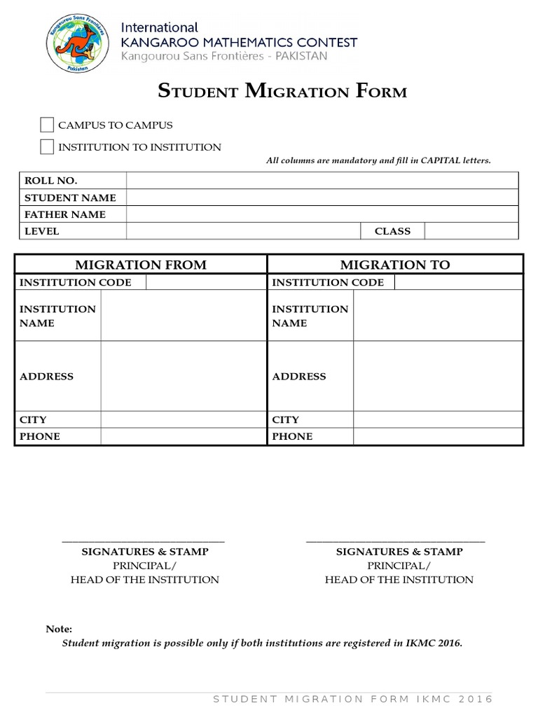 Student Migration Form IKMC16 | PDF