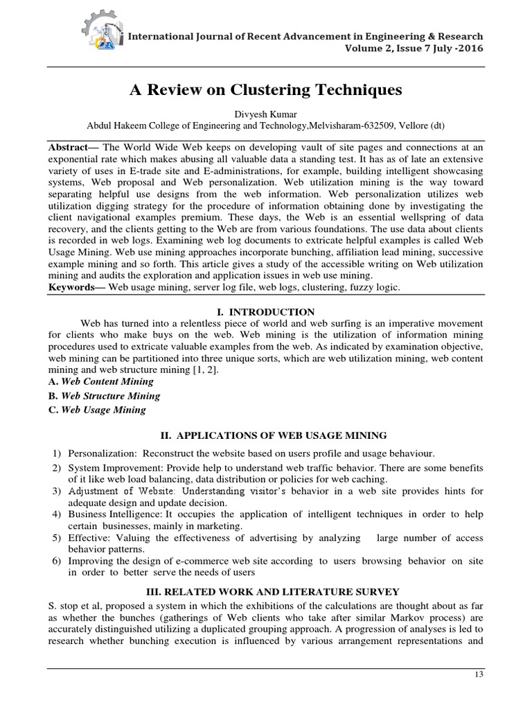 A Review On Clustering Techniques | PDF | World Wide Web | Internet & Web