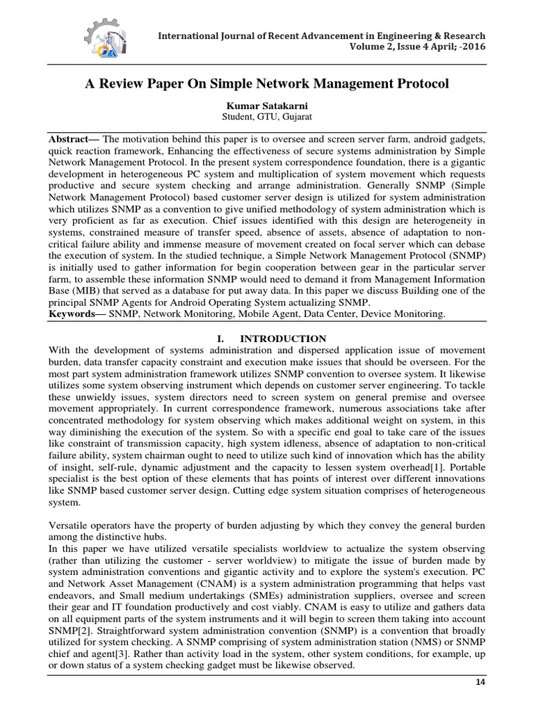 A Review Paper On Simple Network Management Protocol: Kumar Satakarni | PDF | Computer Network ...