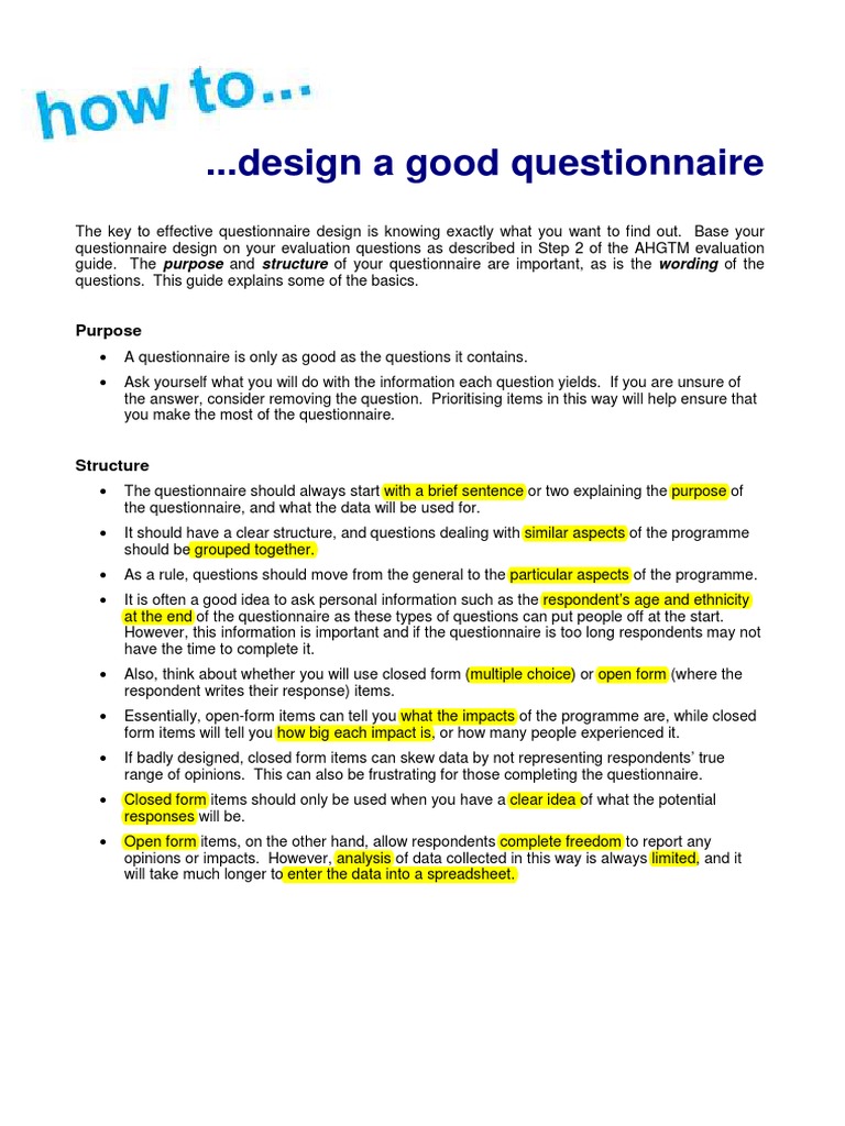 How To Design A Good Questionnaire | PDF | Questionnaire | Question