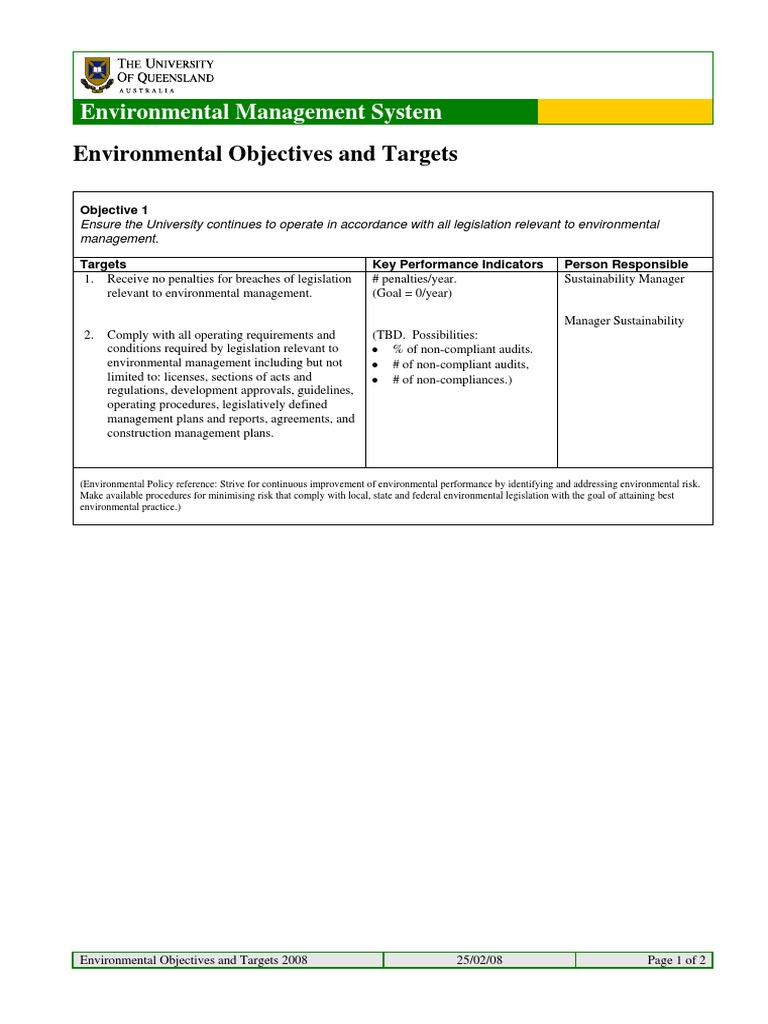 Environment Objectives Targets | PDF | Environmental Policy ...