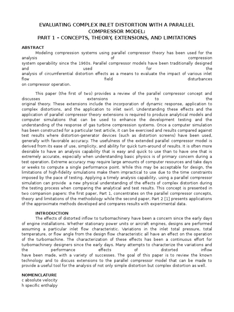 Evaluating Complex Inlet Distortion With A Parallel Compressor Model Part 1 | PDF | Fluid ...