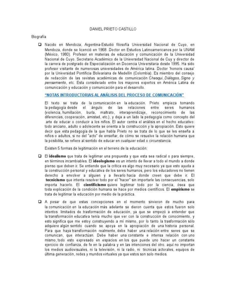 Biografía de Daniel Prieto Castillo | PDF | Universidad | Comunicación
