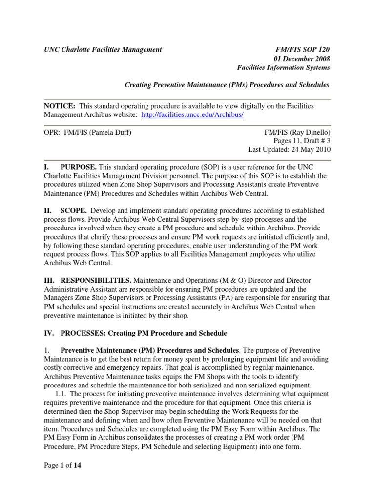 Creating Preventive Maintenance Procedures and Schedules | PDF ...