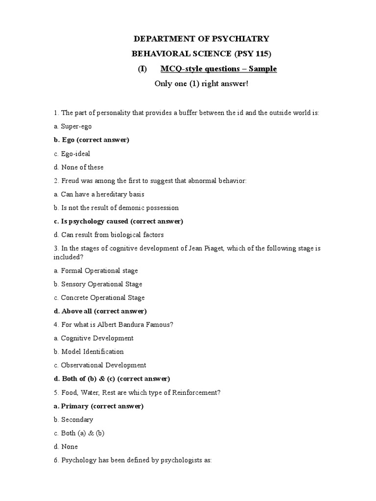 Behavioral Science Exam Sample | Download Free PDF | Recall (Memory ...