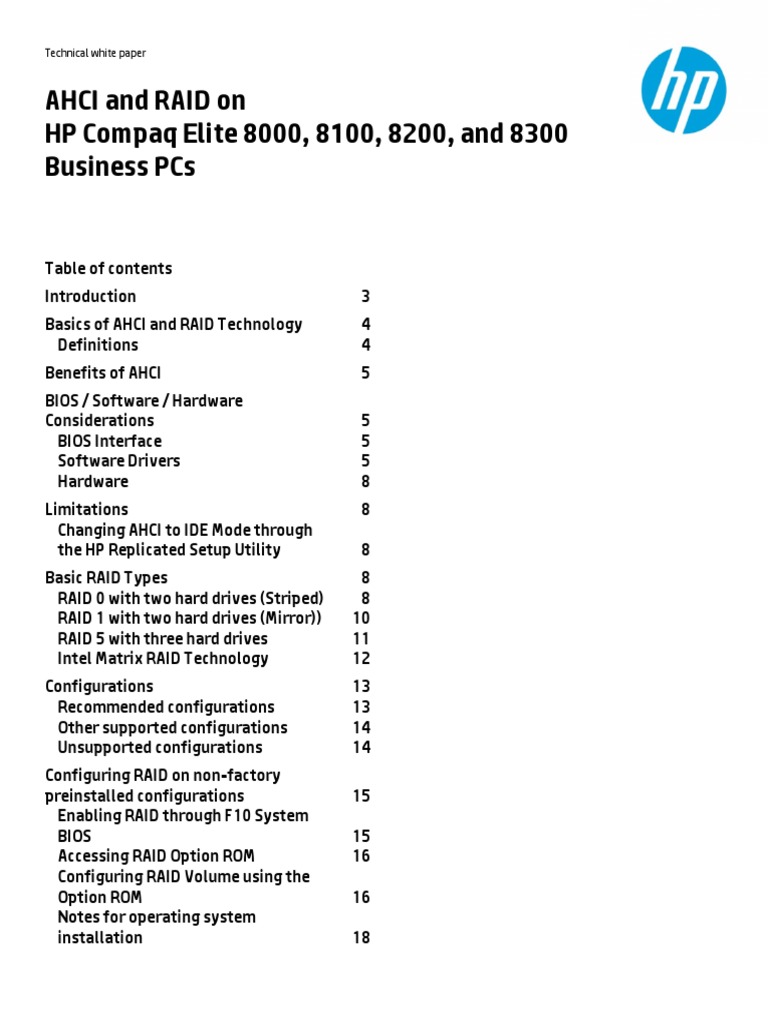 AHCI and RAID On HP Compaq Elite 8000, 8100, 8200, and 8300 Business ...