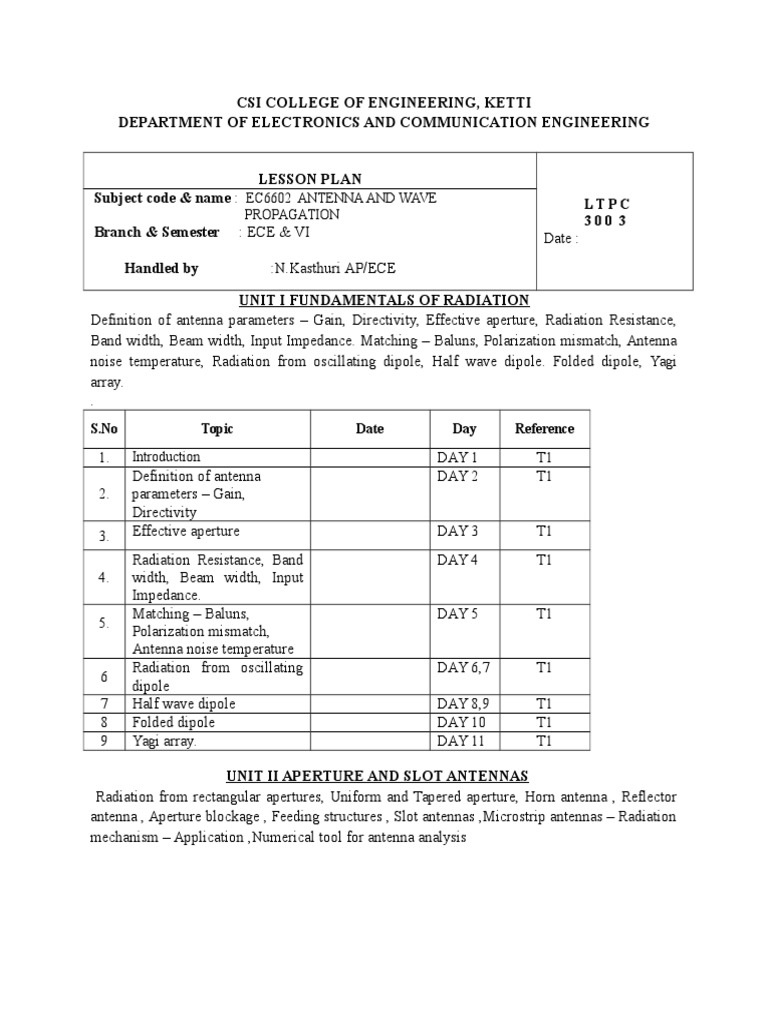 Awp Lesson Plan | PDF | Antenna (Radio) | Radio Propagation