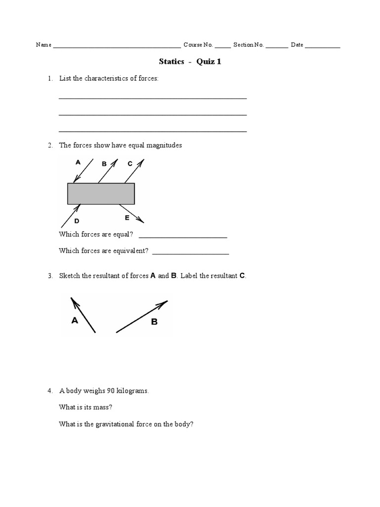 Statics - Quiz 1 | PDF