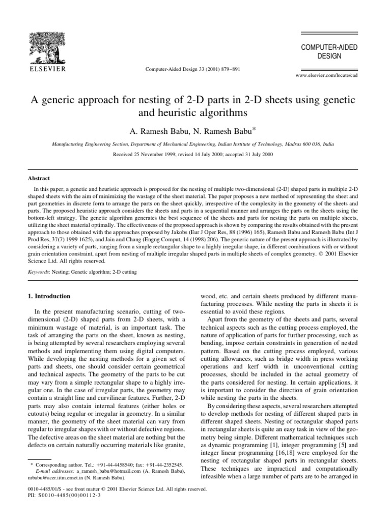 A Generic Approach For Nesting 2d Parts in 2d Sheets | PDF | Genetic ...
