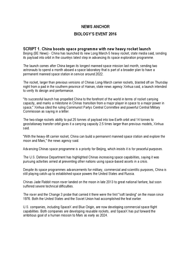 Script News Anchor BE 2016 | PDF | Tourism | Rocket