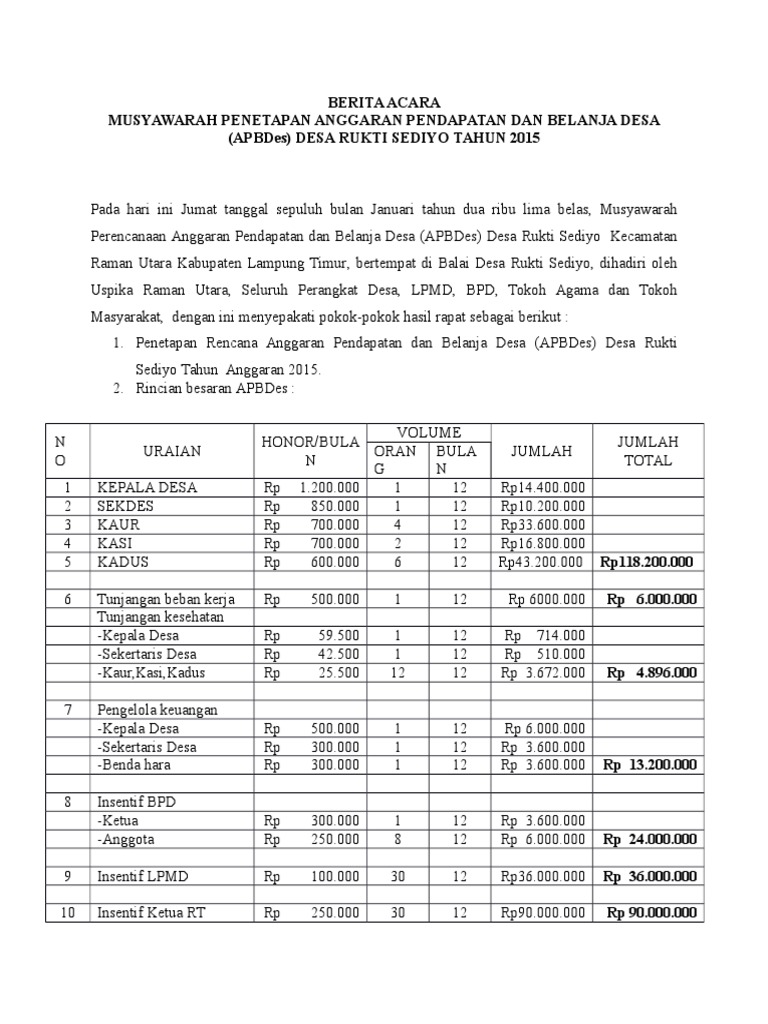 Berita Acara Siltap | PDF