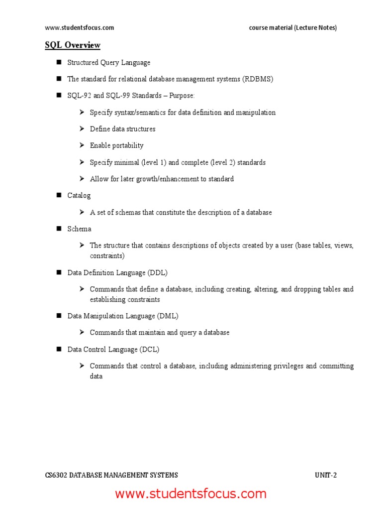 SQL Database Definition and DDL Commands | PDF | Database Transaction | Sql