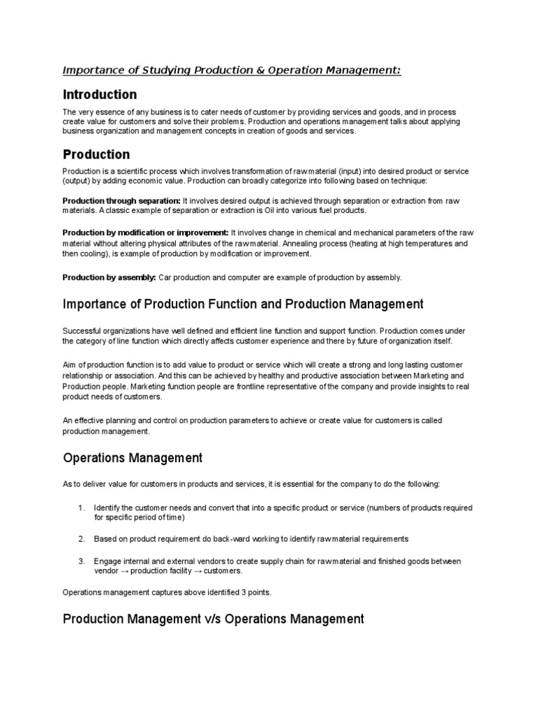 Importance of Production Management | PDF | Operations Management ...