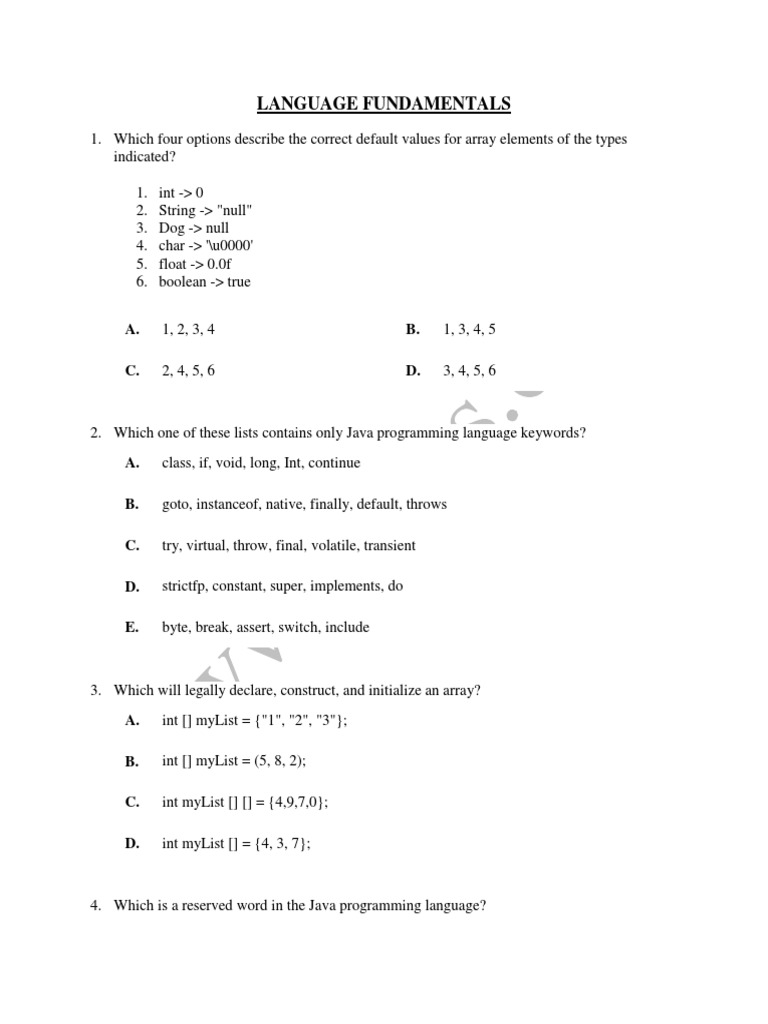 Java Language Fundamentals Quiz Pdf C Programming Language Class Computer Programming