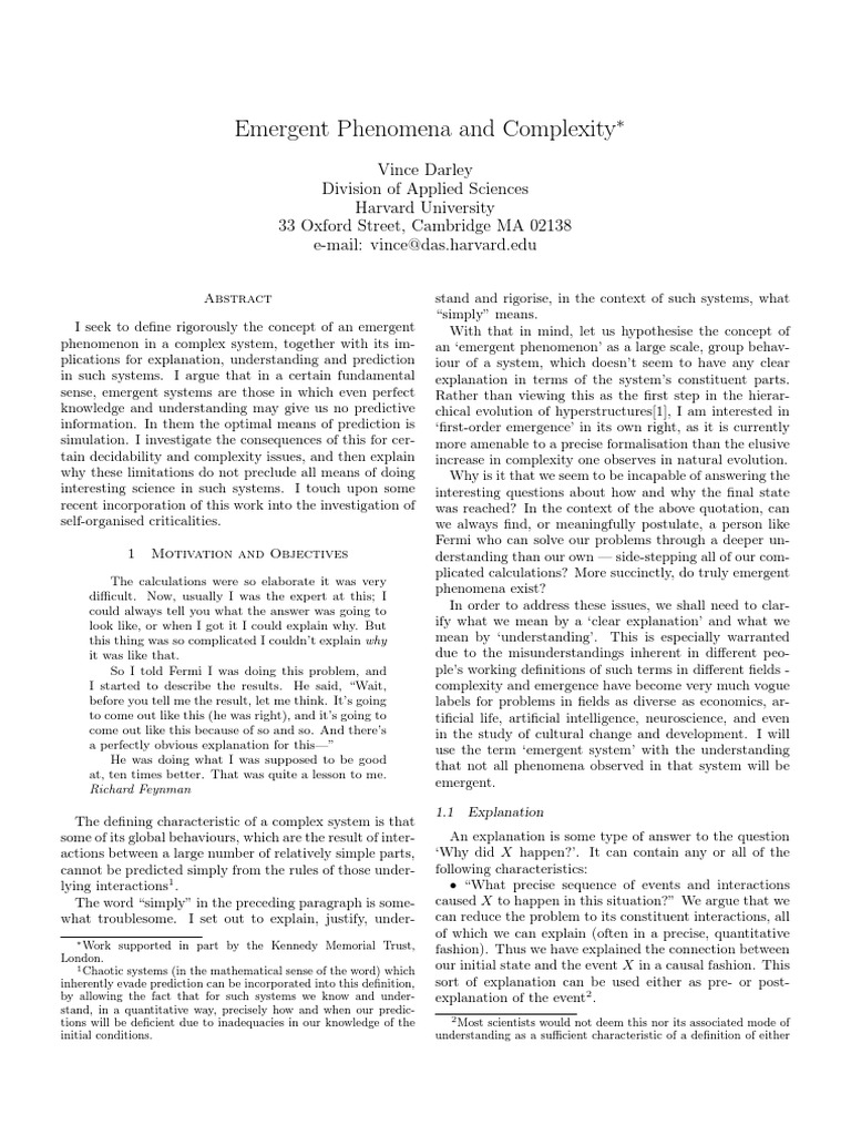 DARLEY, Vince. Emergent Phenomena Complexity | PDF | Computational Complexity Theory | Emergence
