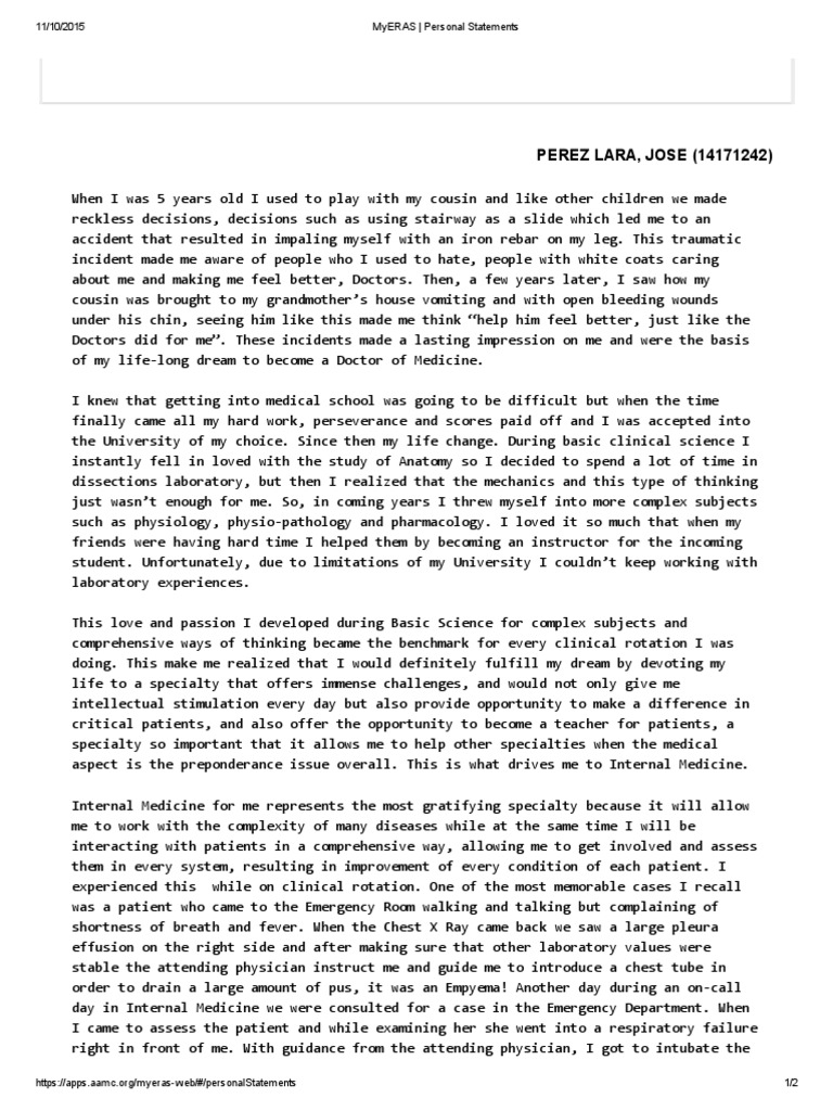 MyERAS - Personal Statements | PDF | Emergency Department | Internal ...