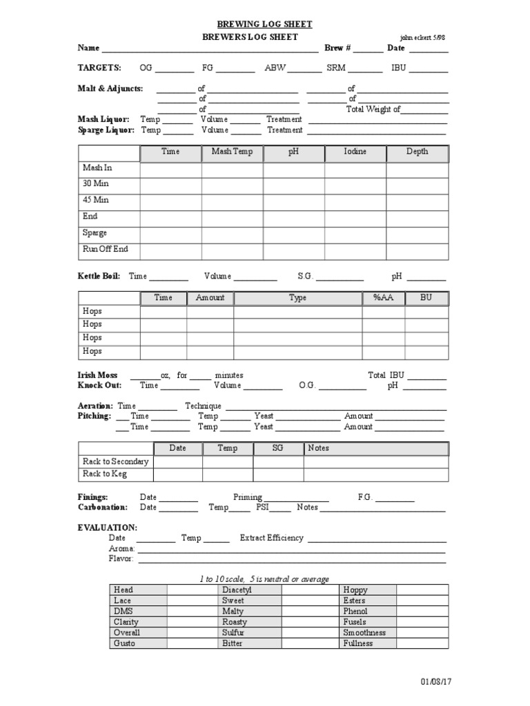 Brew Log Sheet | PDF