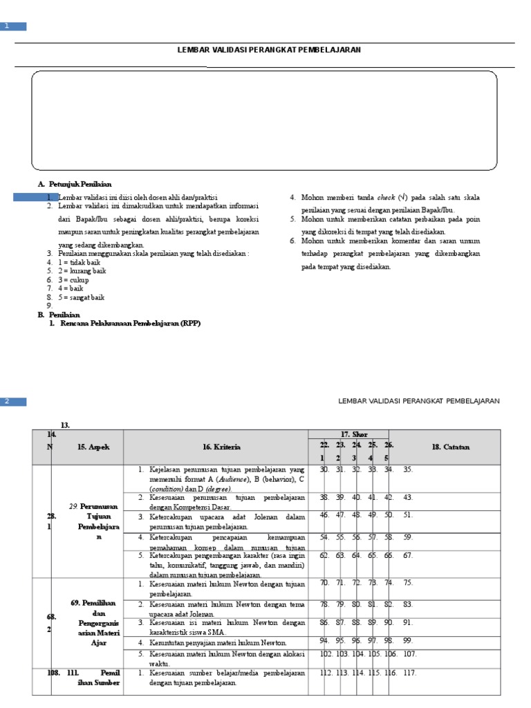 Lembar Validasi Perangkat | PDF