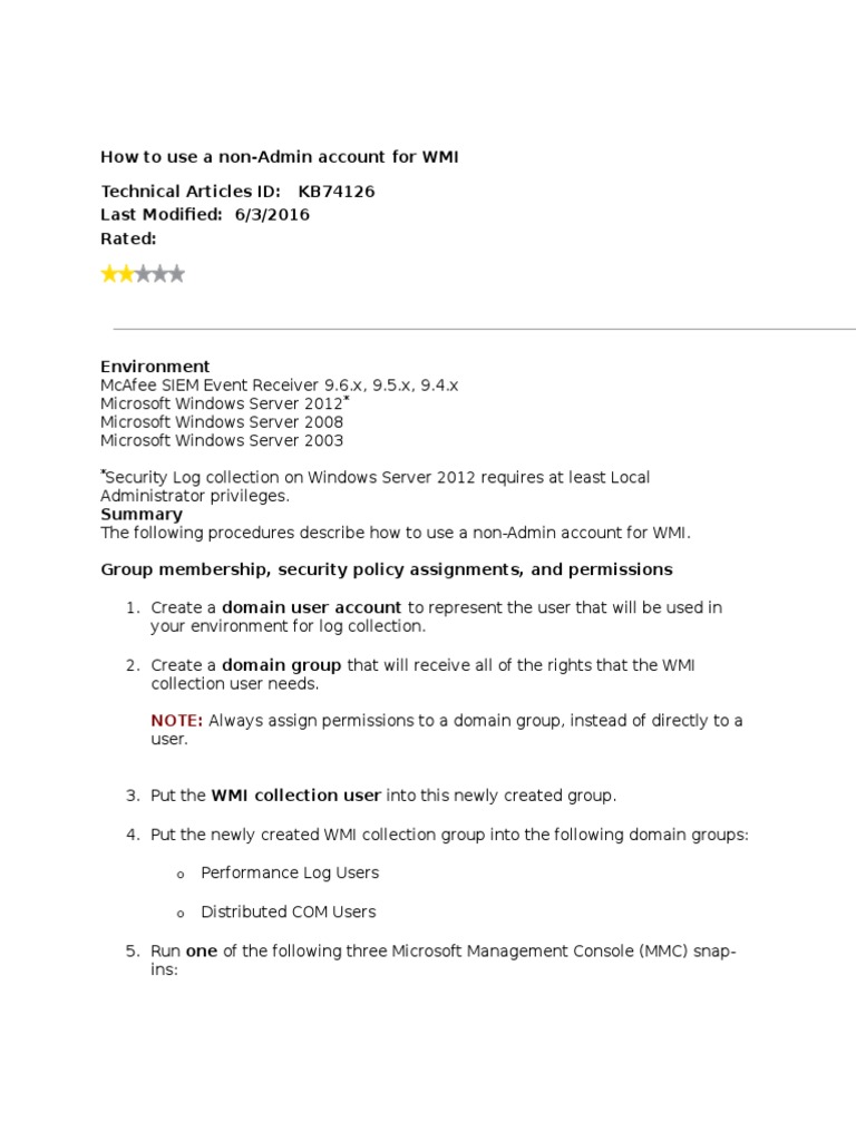 How To Use A Non-Admin Account For WMI-SIEM | PDF | Component Object ...