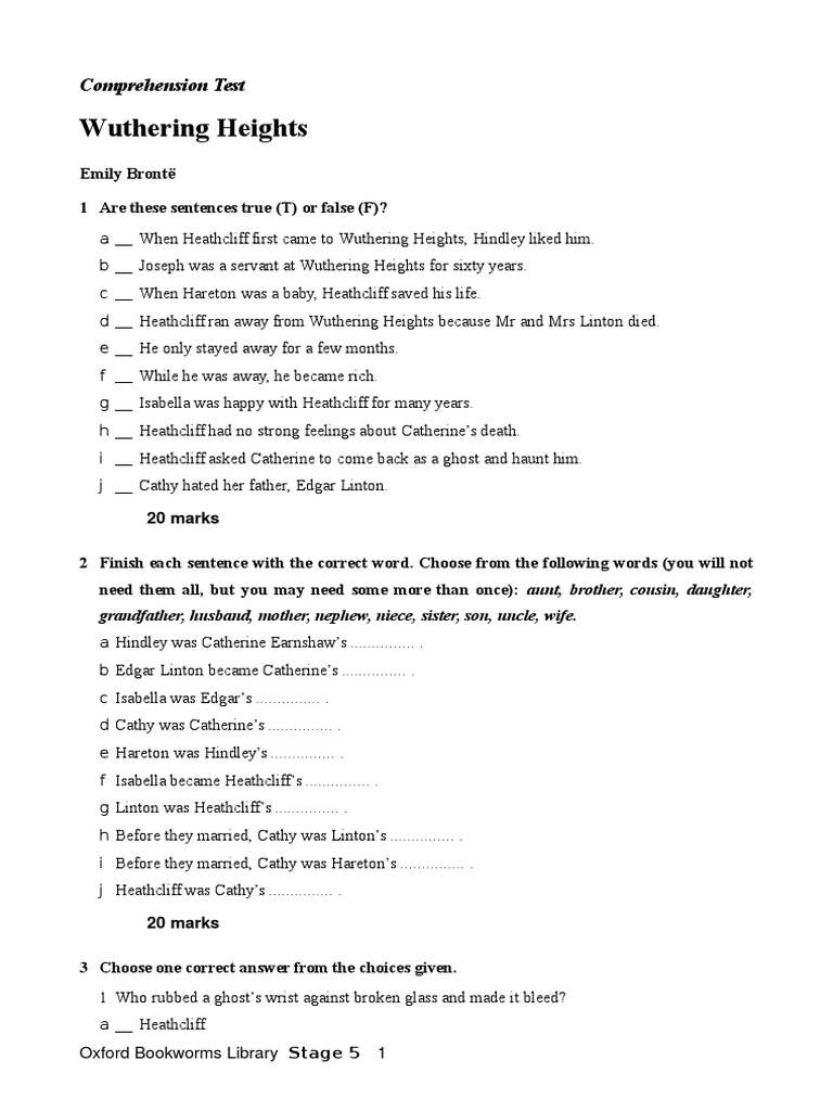 Wuthering Test | PDF | Heathcliff (Wuthering Heights) | Wuthering Heights