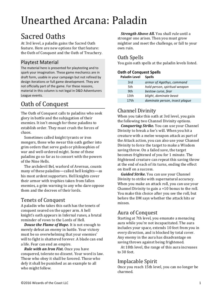 D&D 5e Unearthed Arcana: Paladin | PDF | Oath | Leisure
