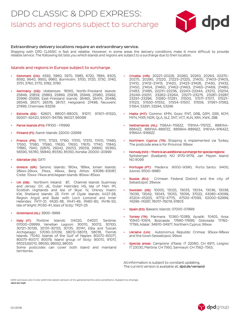 DPD+Classic+Islands+and+regions+subject+to+surcharge | PDF | Coastal ...