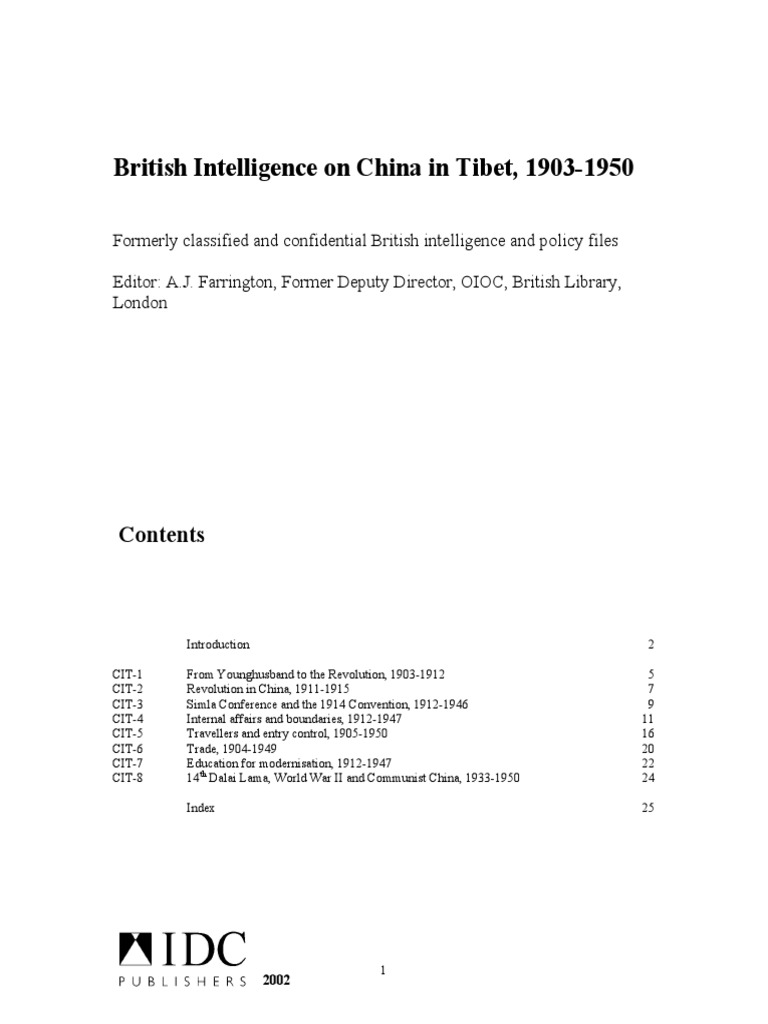 British Intelligence on Tibet, 1903-1950 | PDF | Tibet | Dalai Lama