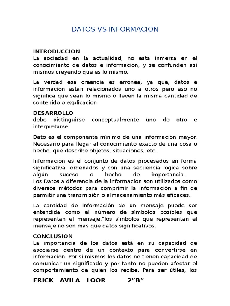 Datos Vs Informacion | PDF | Salud y bienestar | Ciencia y matemáticas
