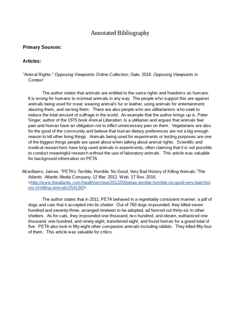 Annotated Bibliography | PDF | People For The Ethical Treatment Of ...