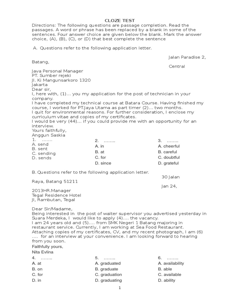 Cloze Test Latihan 16.17 | PDF | Weather | Nature