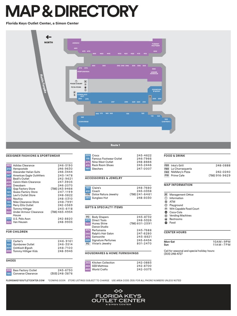 Florida Keys Outlet Center, A Simon Center: F Lo Rid A T Urnpik | PDF