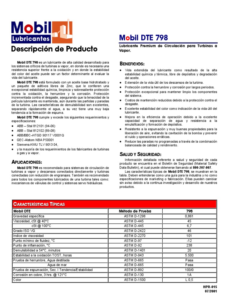 Mobil DTE 798 | PDF | Lubricante | Corrosión