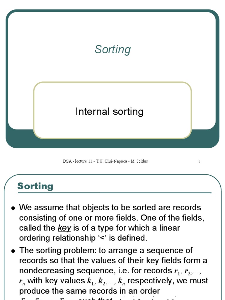 L11 InternalSorting | PDF | Algorithms And Data Structures | Applied Mathematics
