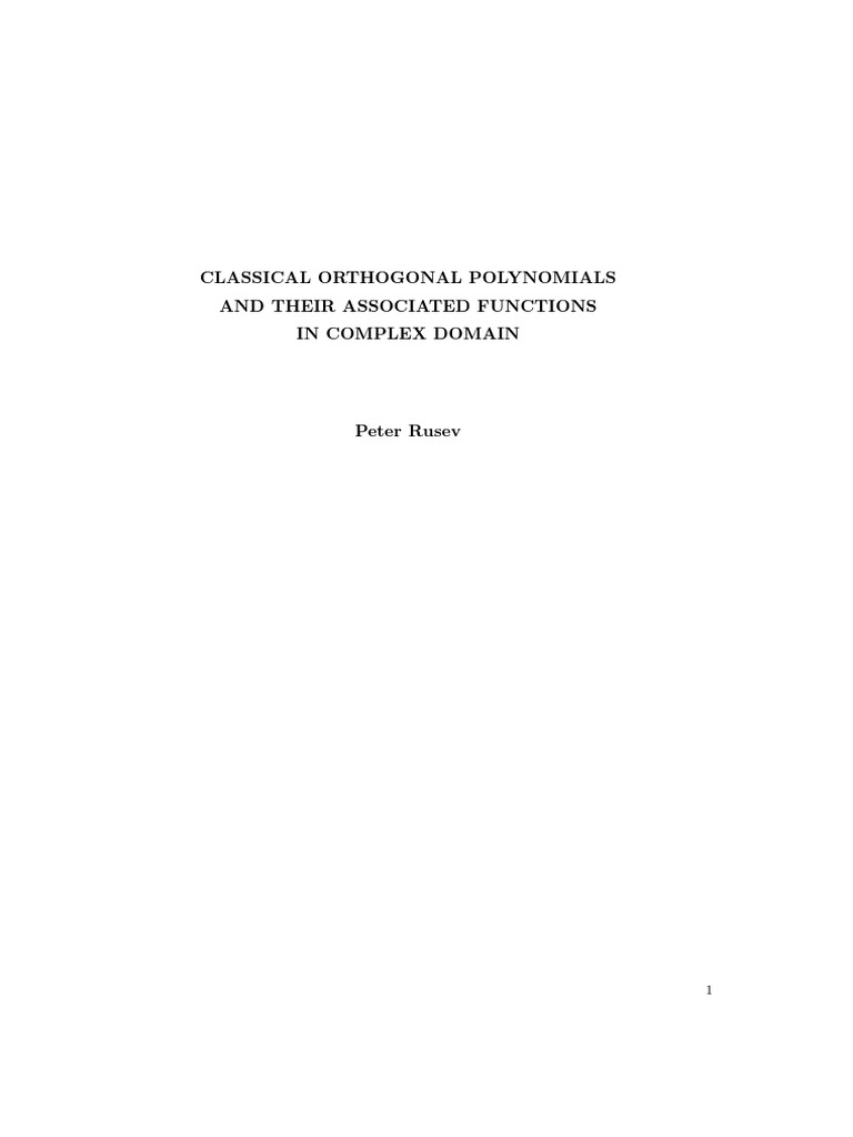 Rusev P.-Classical Orthogonal Polynomials and Their Associated Functions in Complex Domain-Sofia ...