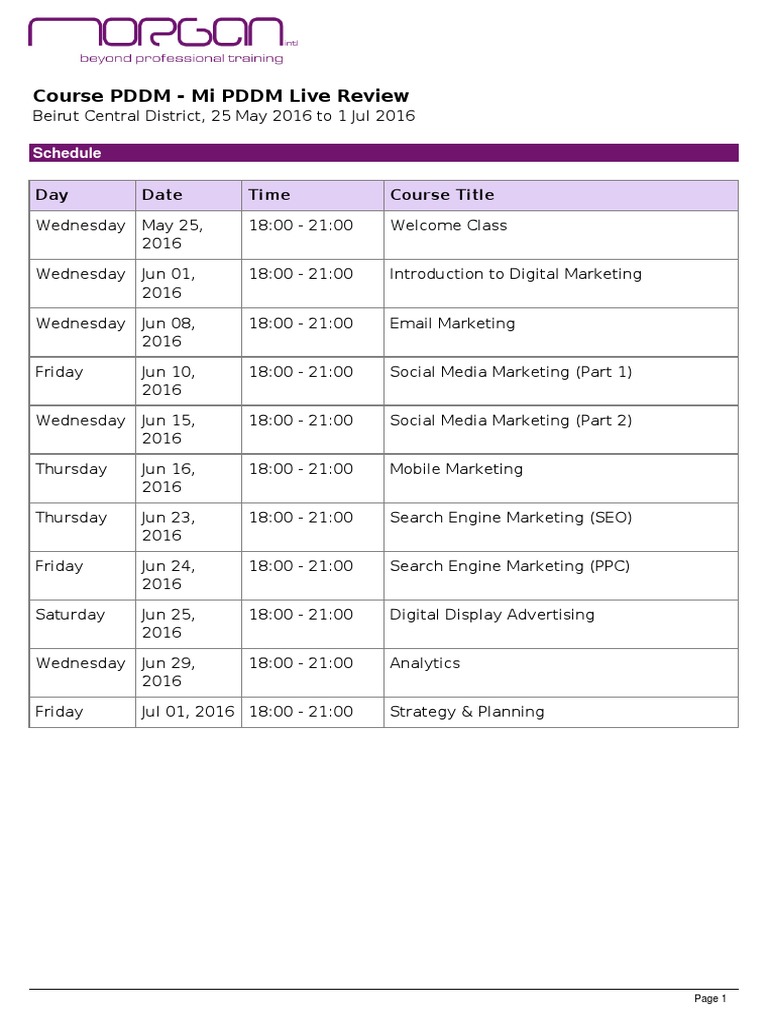 Updated PDDM Schedule Beirut May 25 2016 | PDF