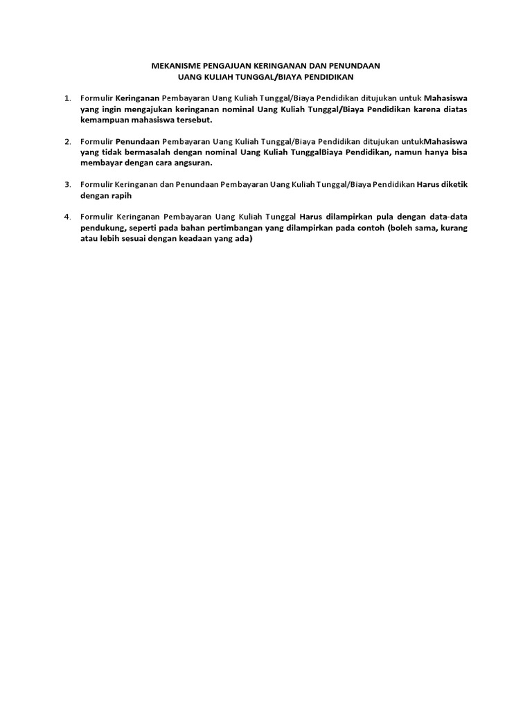 Mekanisme Pengajuan Keringanan Dan Penundaan UKT | PDF