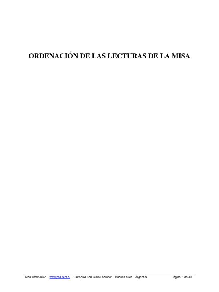 Ordo Lectionum Missae | PDF | Misa (liturgia) | eucaristía
