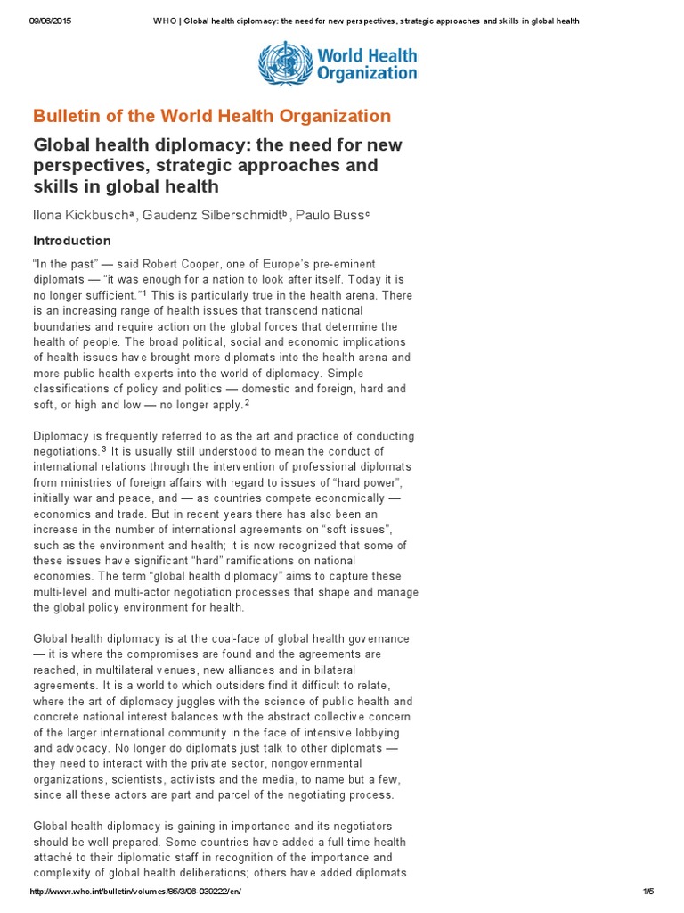 WHO - Global Health Diplomacy - The Need For New Perspectives ...
