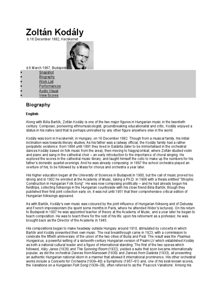 Zoltán Kodály | PDF | Hungary | Classical Music