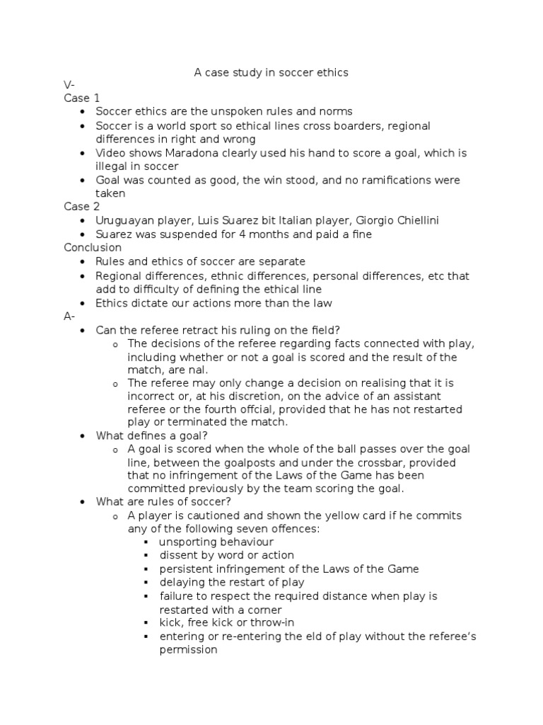 A Case Study in Soccer Ethics | PDF | Sport Variants | Association Football